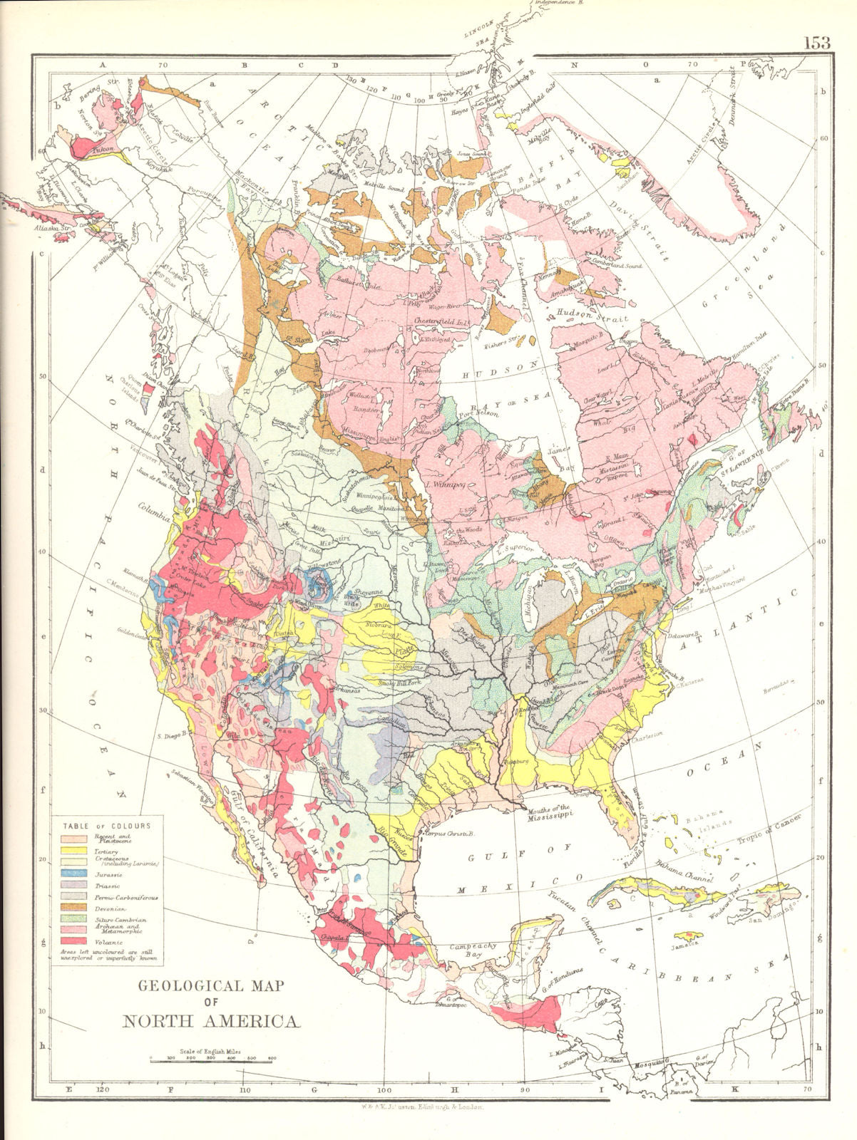 NORTH AMERICA. Geological map of North America 1897 old antique plan ...