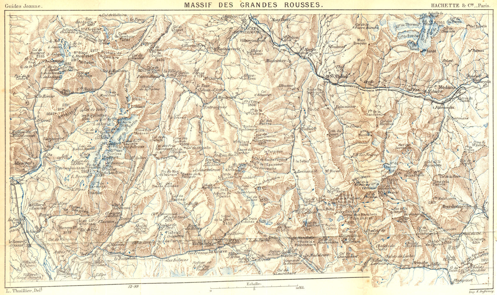 ISÈRE. Massif des grandes Rousses 1899 old antique vintage map plan ...