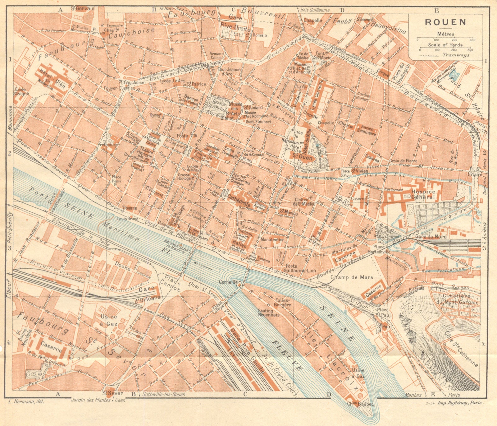 SEINE- MARITIME. Rouen (1) 1921 old antique vintage map plan chart ...