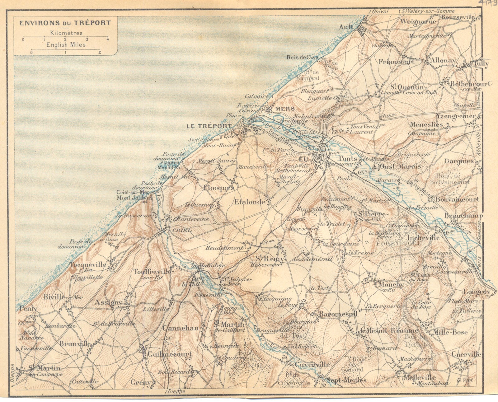 SEINE- MARITIME. Environs de Tréport 1921 old antique vintage map plan ...