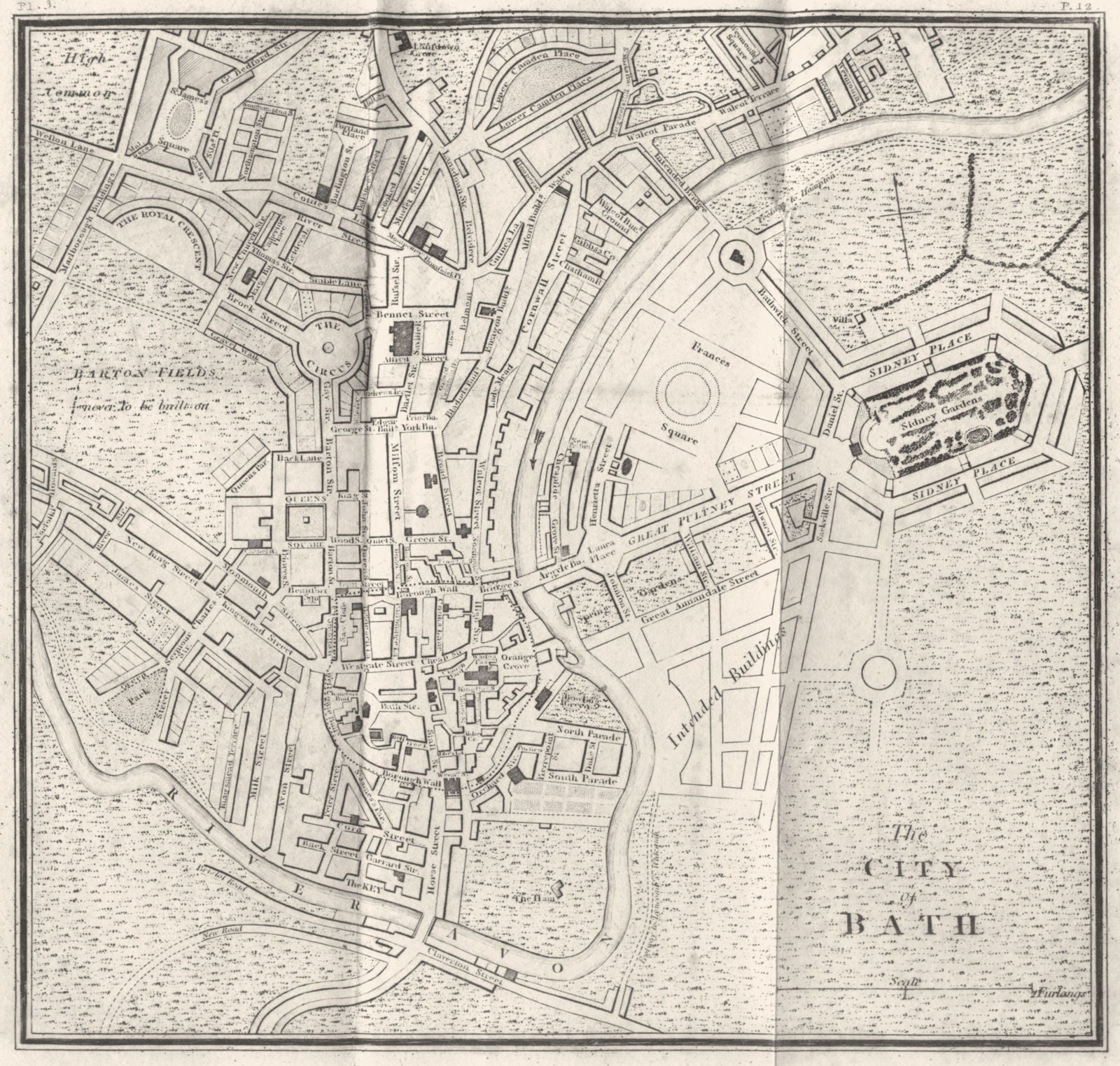 SOMERSET. The City of Bath 1808 old antique vintage map plan chart ...