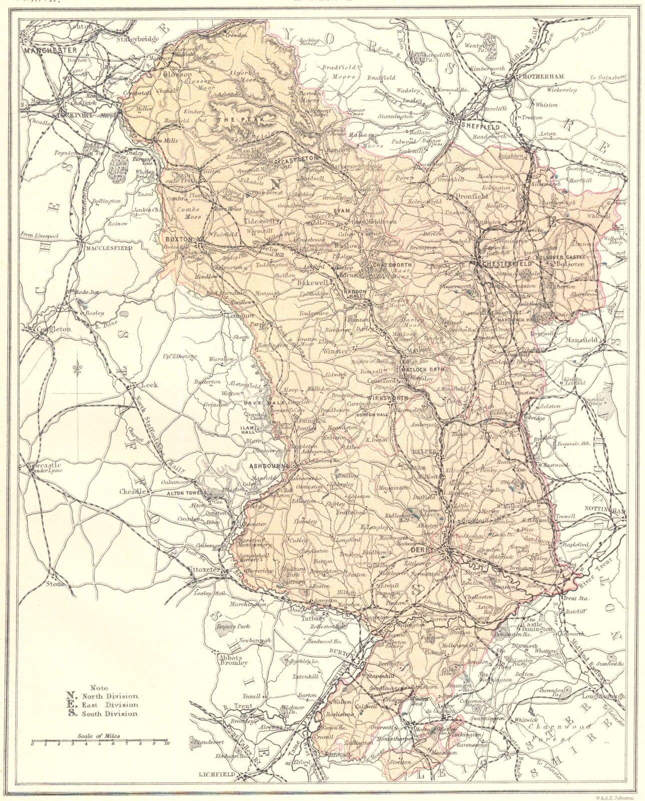 DERBYSHIRE. Derby. Britannica 9th edition County map 1898 old antique ...