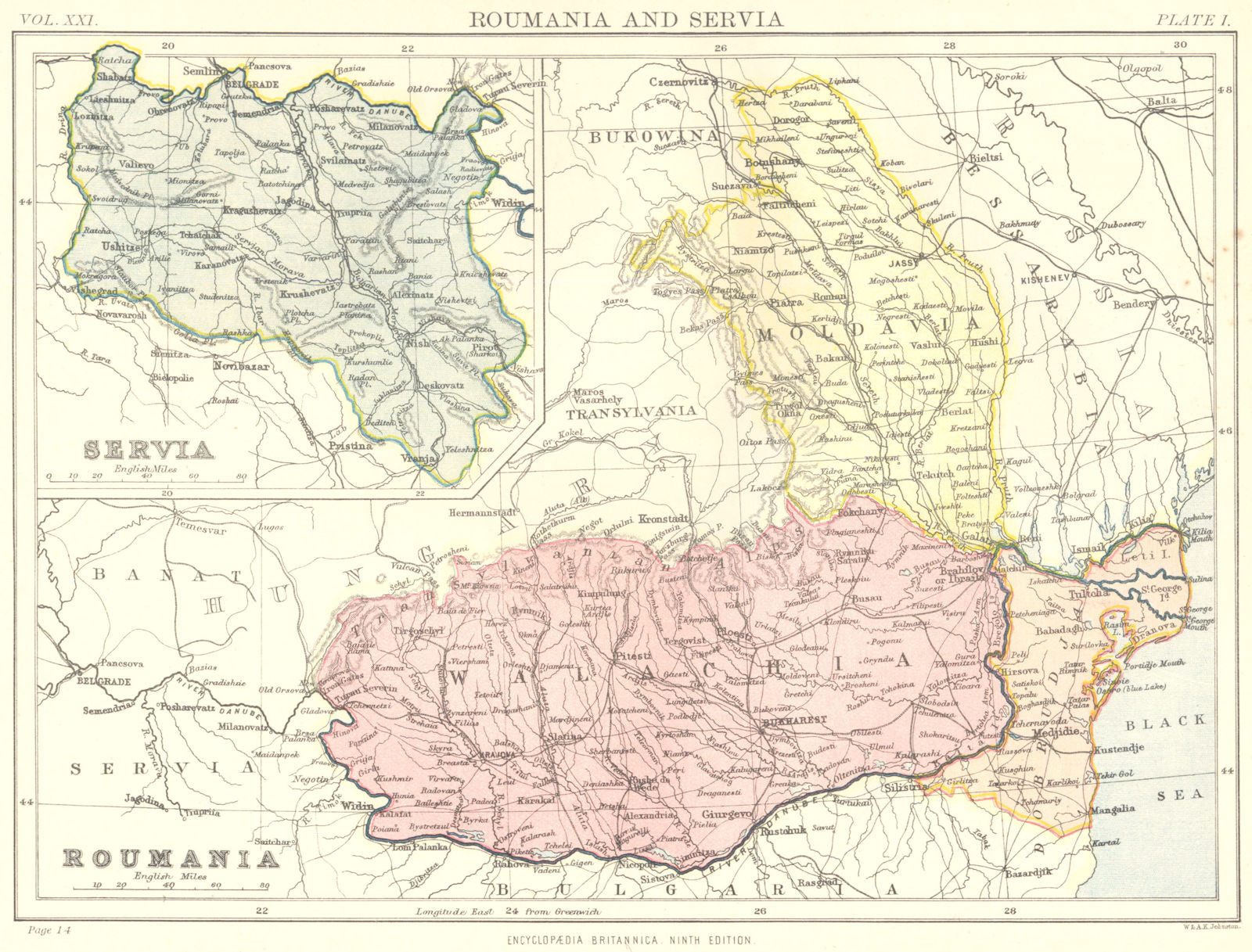 ROMANIA SERBIA.Roumania Servia.Wallachia Dobrudja Moldavia.Britannica ...