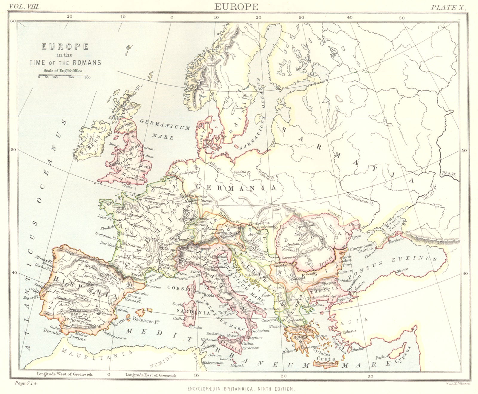 EUROPE. Europe in the time of the Romans. Britannica 9th edition 1898 ...