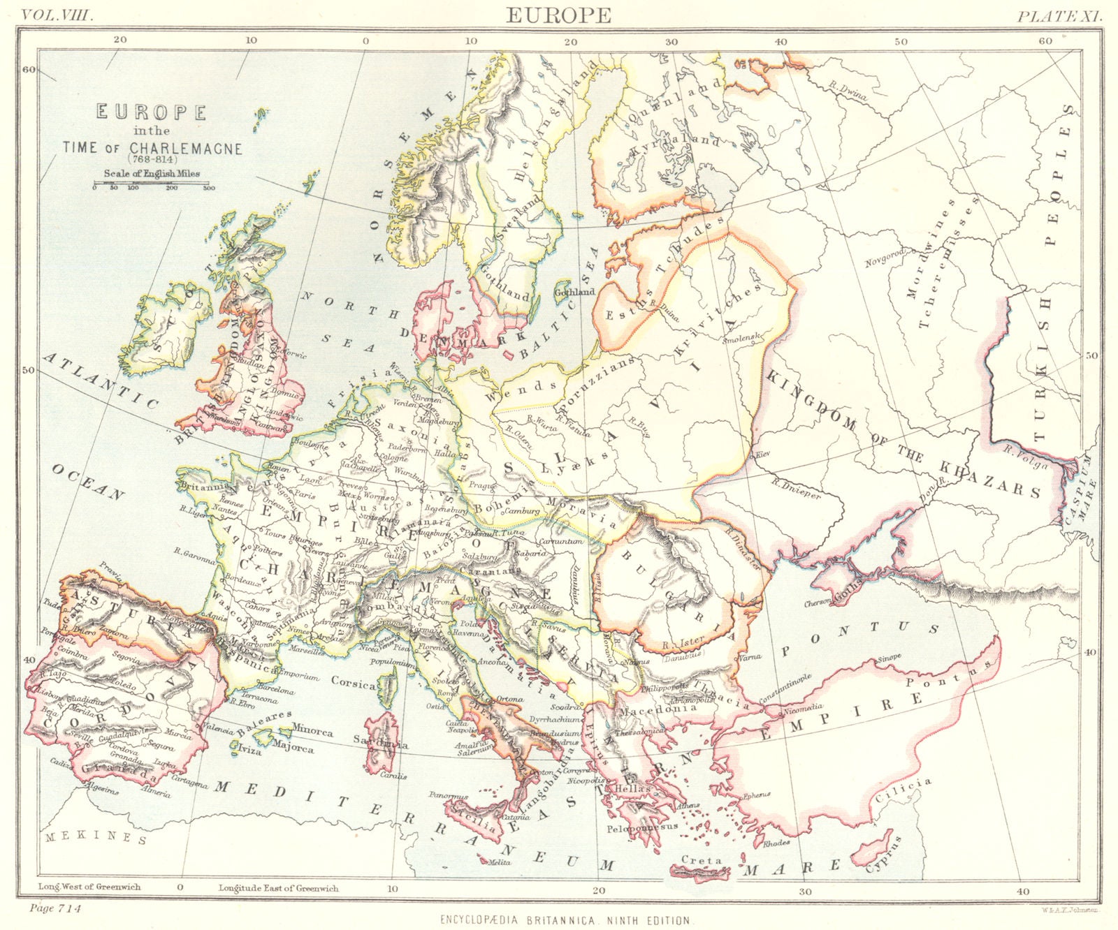 EUROPE. in the time of Charlemagne (768- 814) . Britannica 9th edition ...