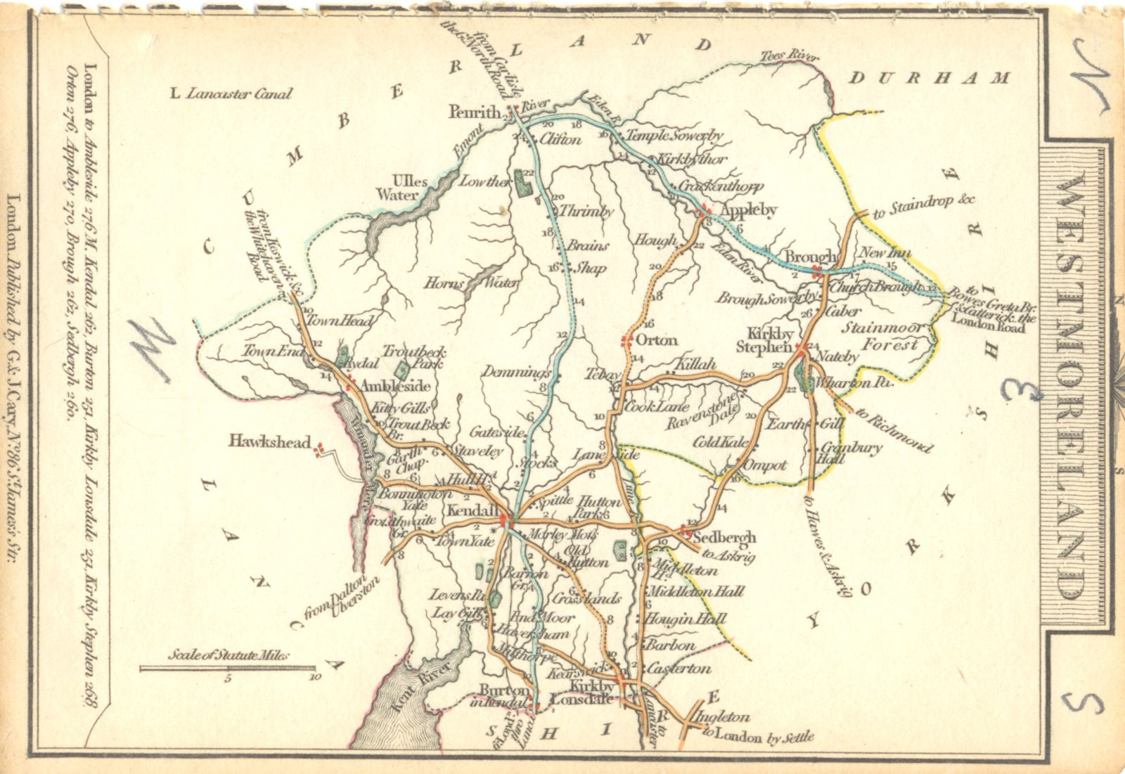 WESTMORLAND. Cary. Miniature. Outline colour 1810 old antique map plan ...