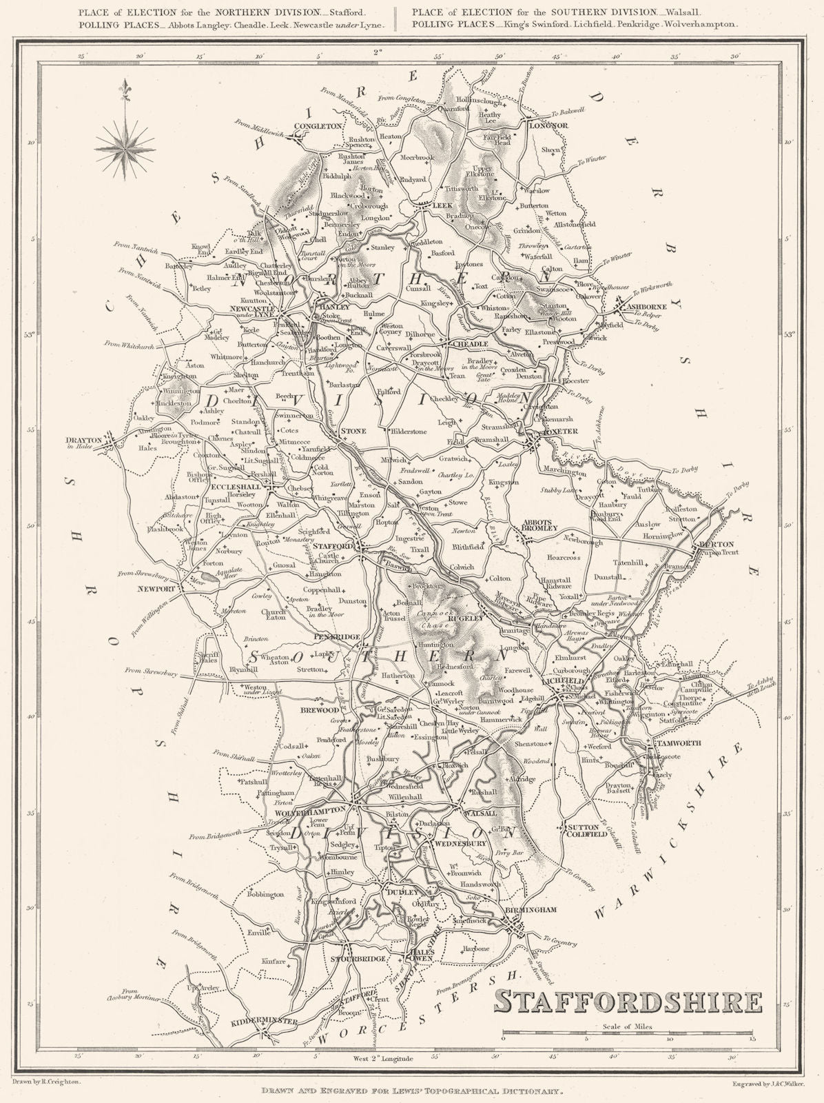 STAFFORDSHIRE. Staffs. Lewis 1831 old antique vintage map plan chart ...