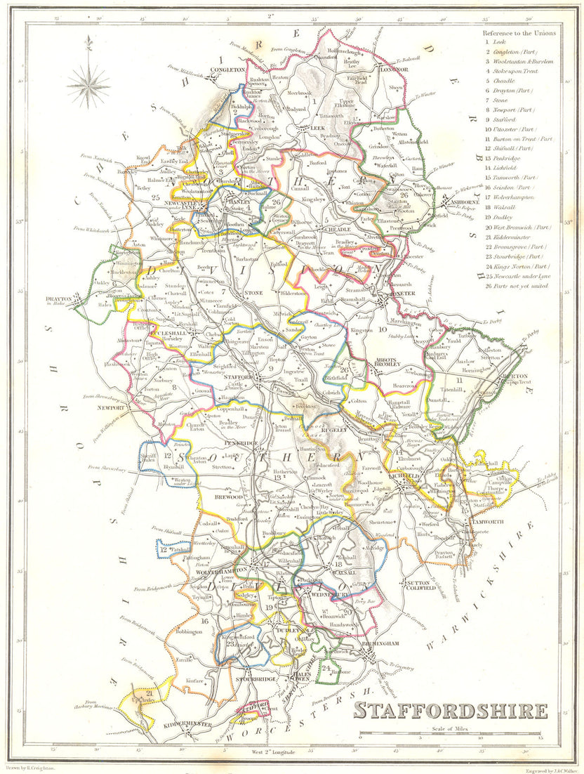 STAFFORDSHIRE. Staffs. Lewis. Original Outline Colouring 1831 old ...