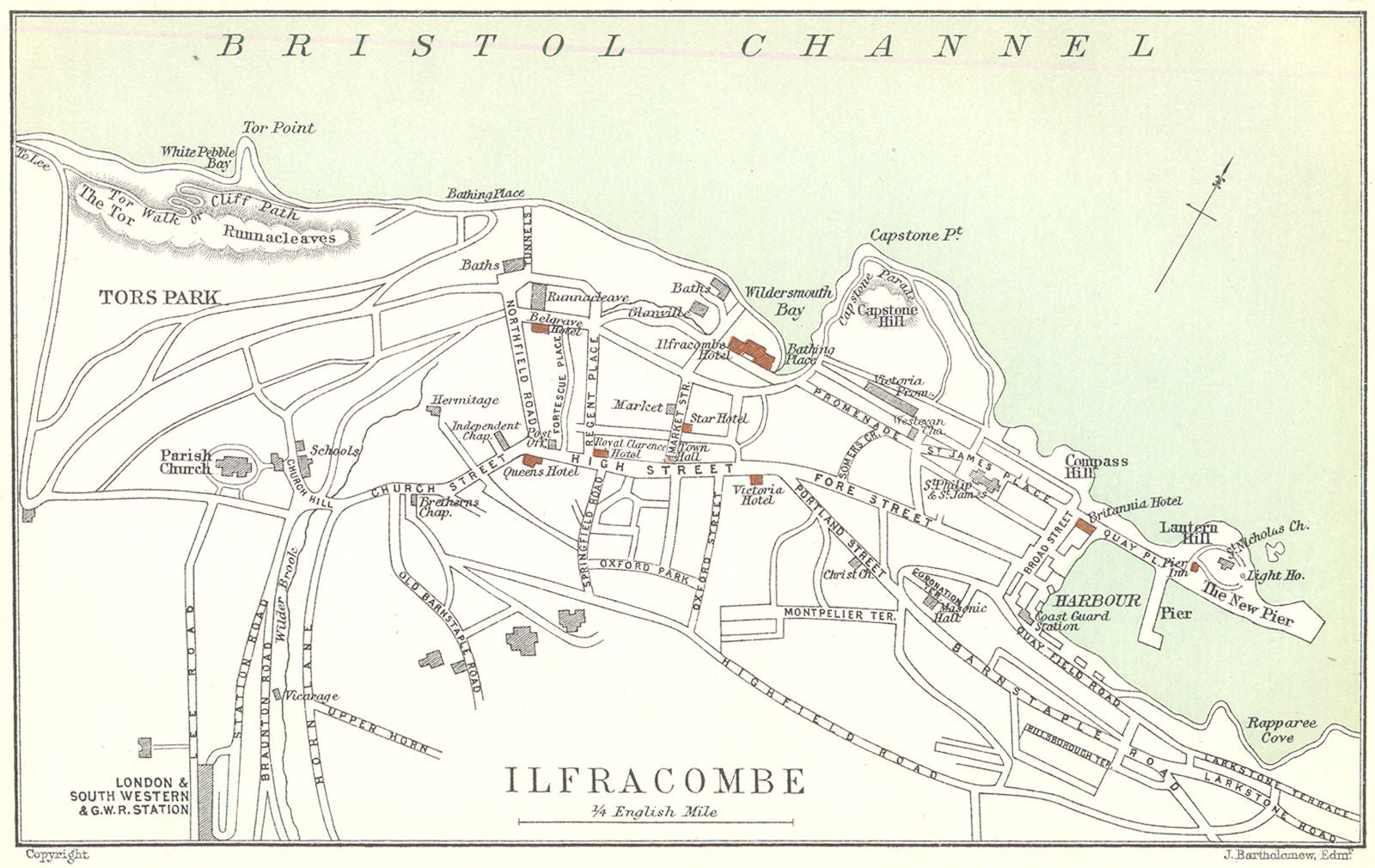 ILFRACOMBE vintage town/city plan. Devon. WARD LOCK 1897 old antique ...