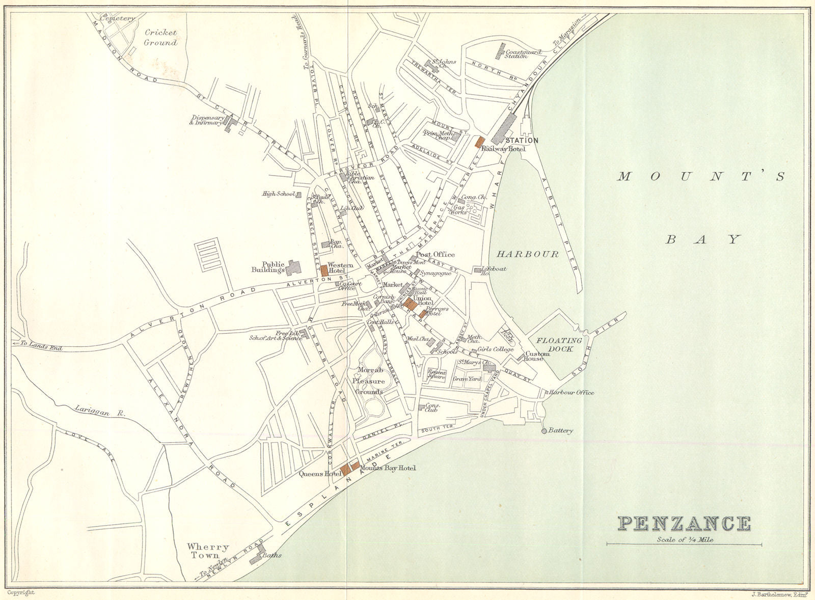 PENZANCE vintage town/city plan. Cornwall. WARD LOCK 1897 old antique ...