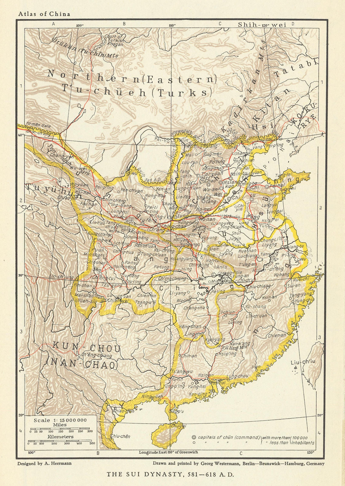 China. The Sui Dynasty, 581-618 AD 1935 old vintage map plan chart ...