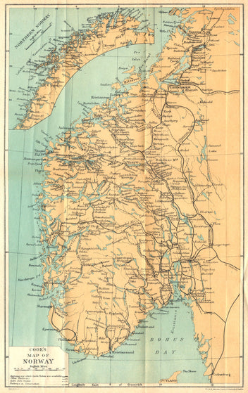 NORWAY. Thomas Cook's Map of Norway. Roads & Railways 1923 old antique ...