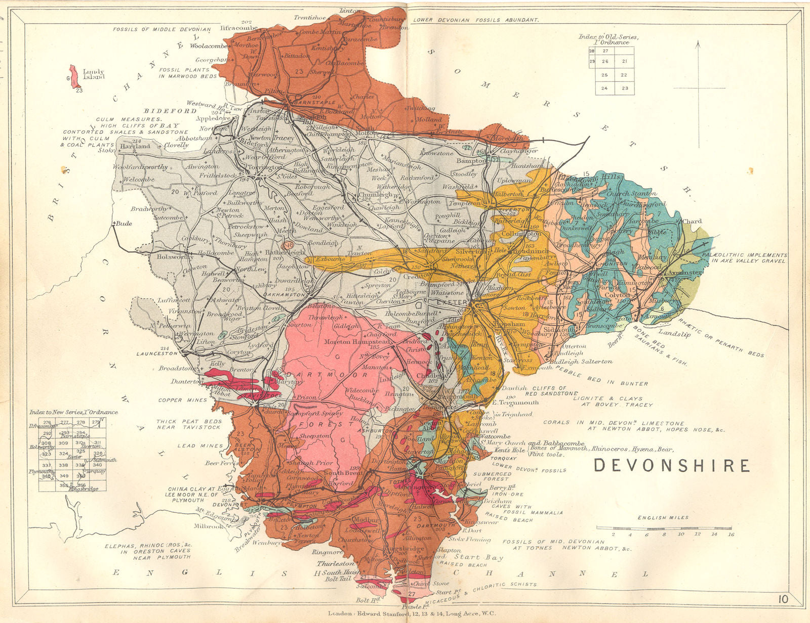 DEVON. Devon. Geological map. STANFORD 1880 old antique vintage plan ...