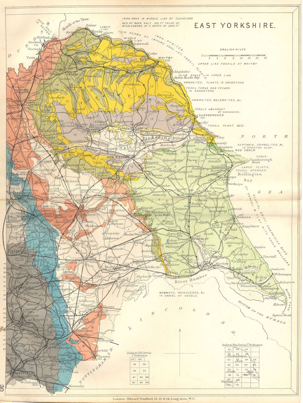 EAST YORKSHIRE. Geological map. STANFORD 1880 old antique plan chart ...