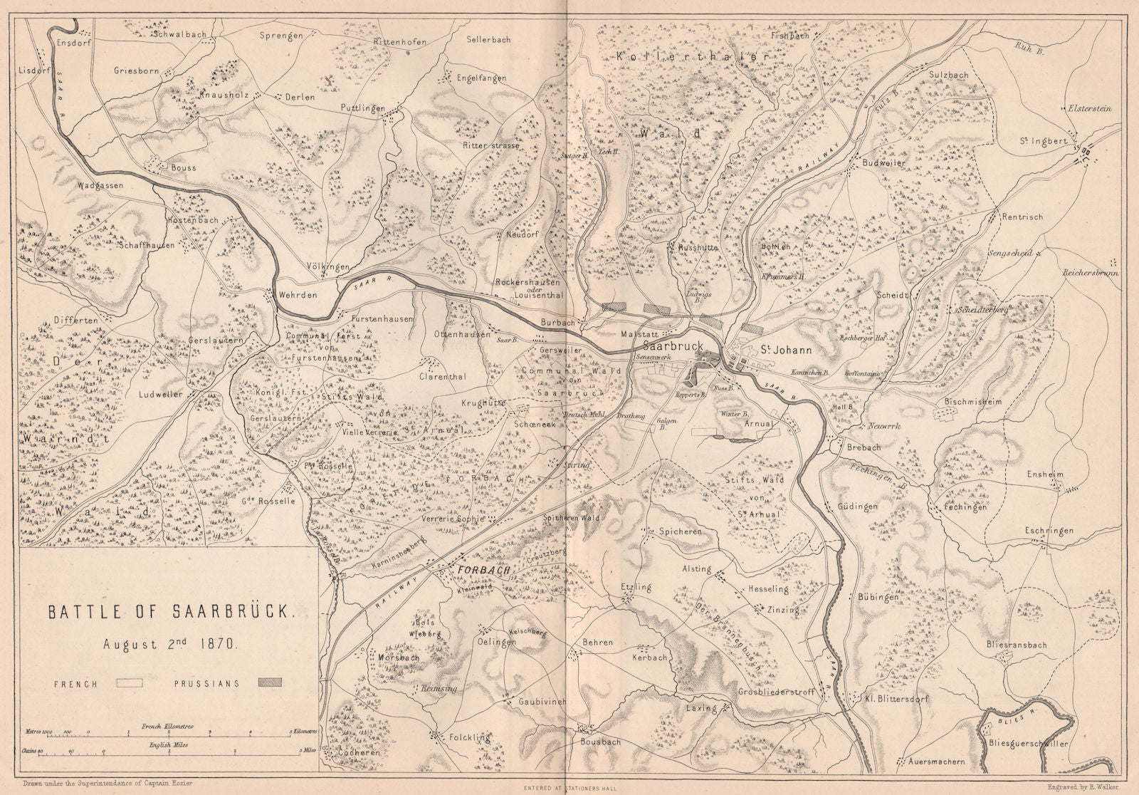 FRANCO-PRUSSIAN WAR. Battle of Saarbrücken 1870. Forbach. Germany 1875 ...