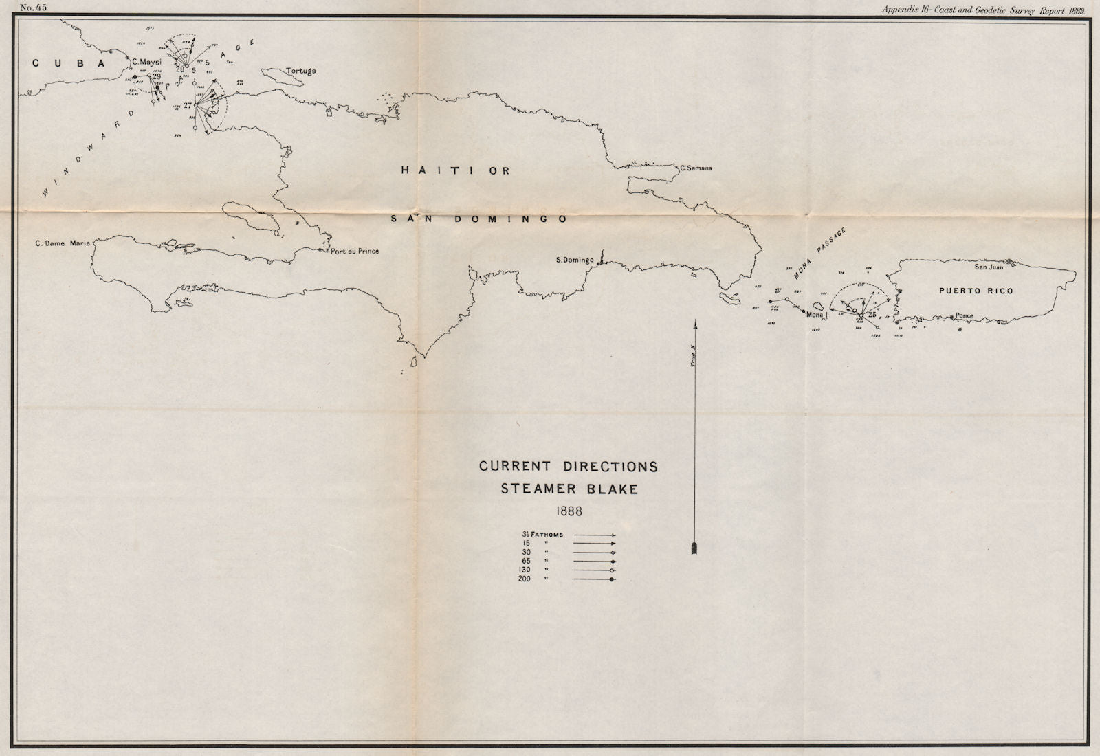 HISPANIOLA. Ocean current directions 1888. Cuba Puerto Rico. USCGS 1889 ...
