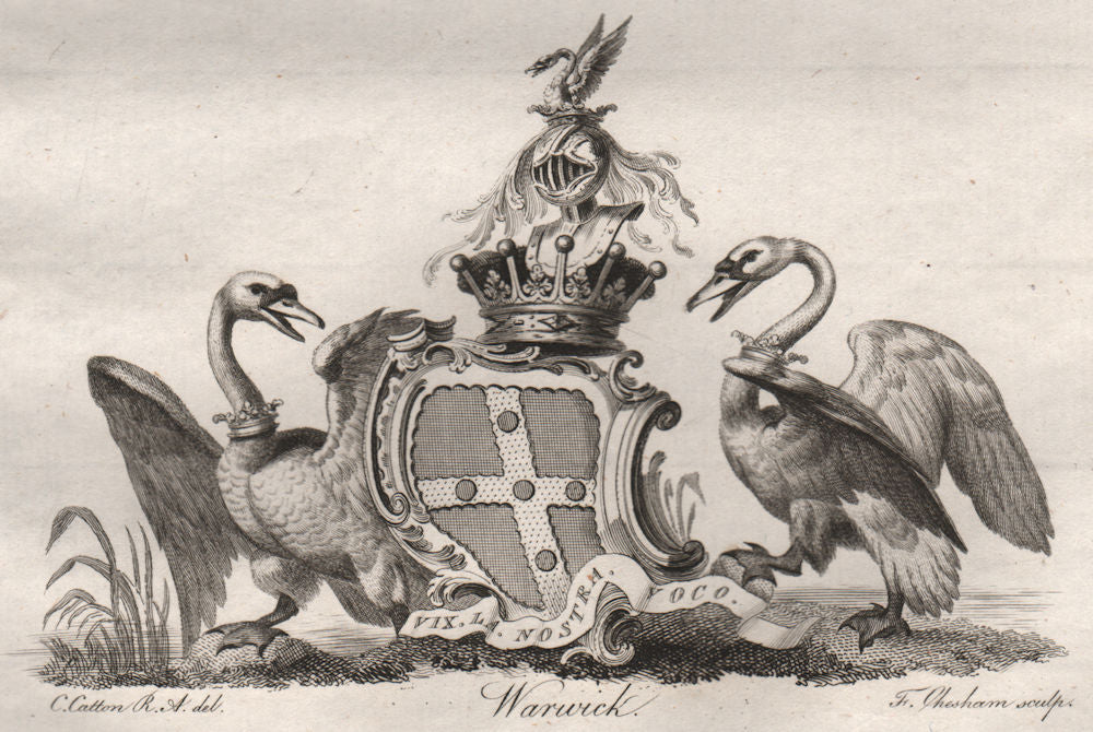 WARWICK. Coat of Arms. Heraldry 1790 old antique vintage print picture ...