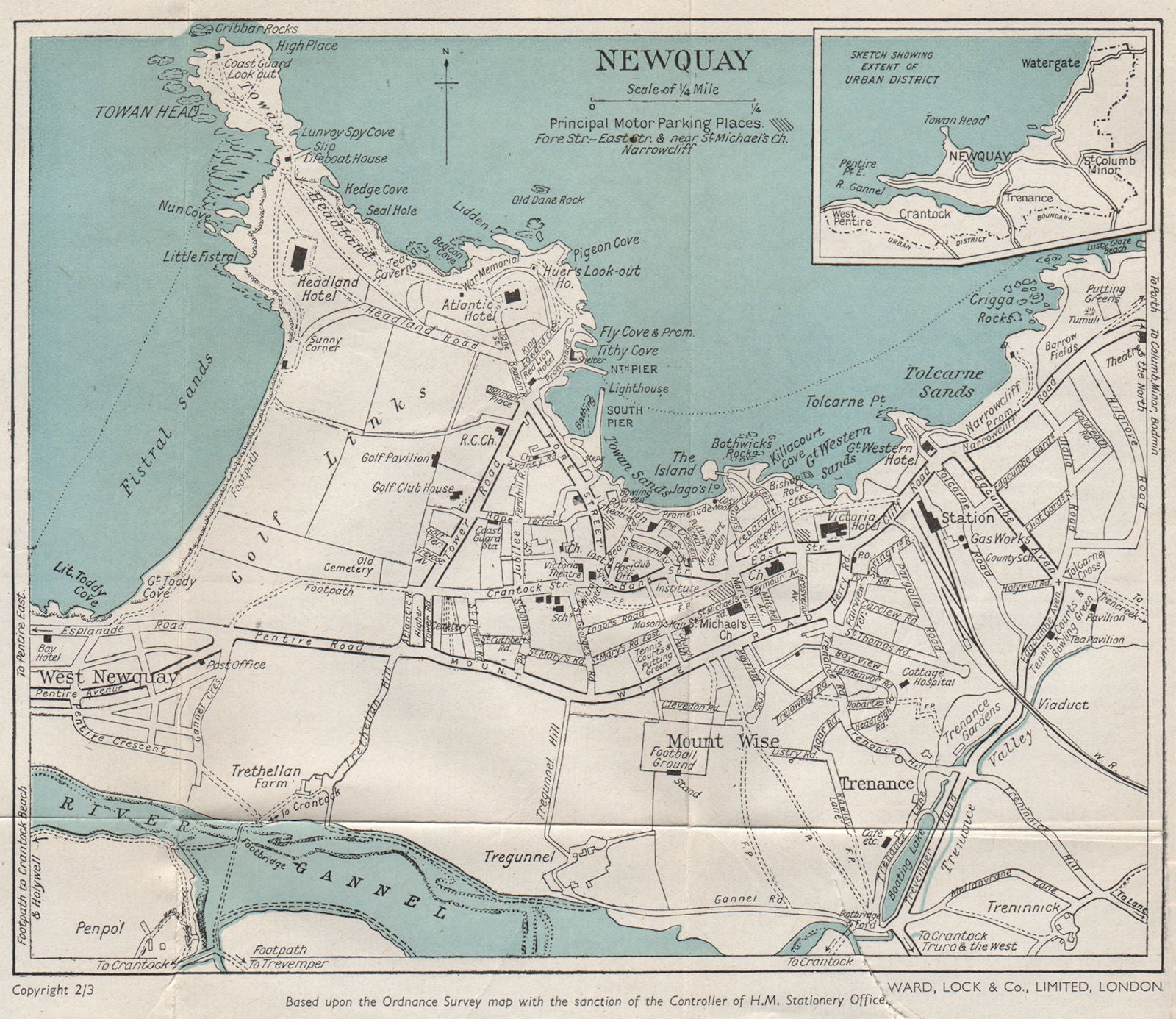 NEWQUAY vintage town/city plan. Cornwall. WARD LOCK c1955 old vintage ...