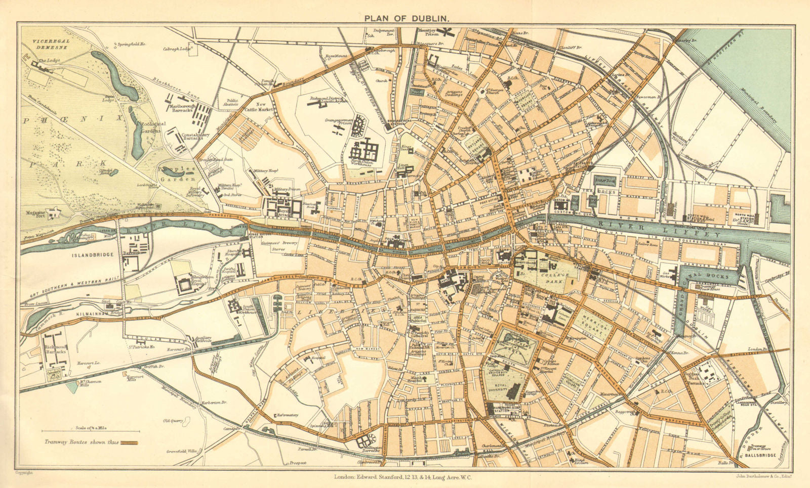 DUBLIN. City plan. Ireland. STANFORD 1908 old antique vintage map chart ...