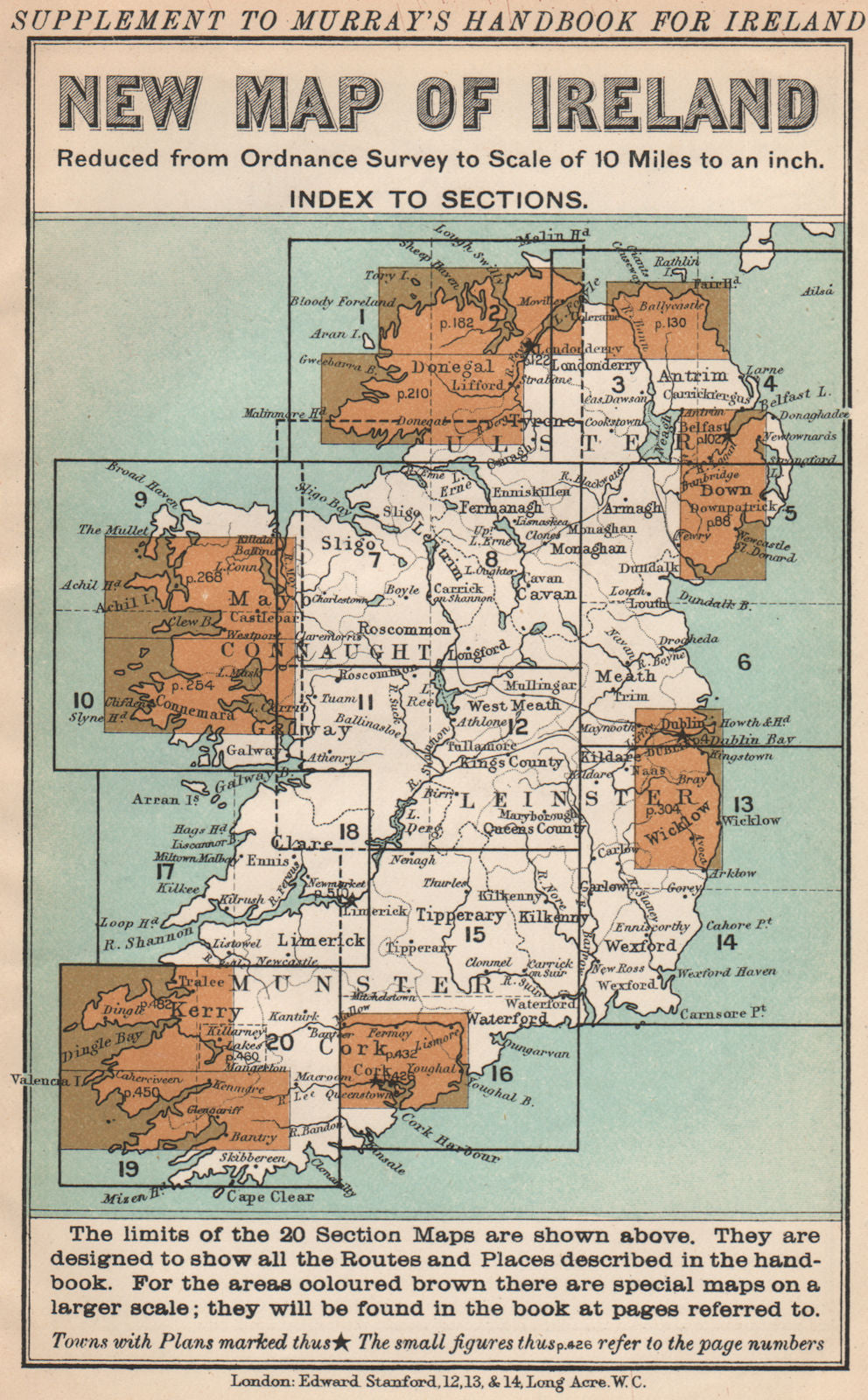 IRELAND. Index map. Murray guide. STANFORD 1908 old antique plan chart ...