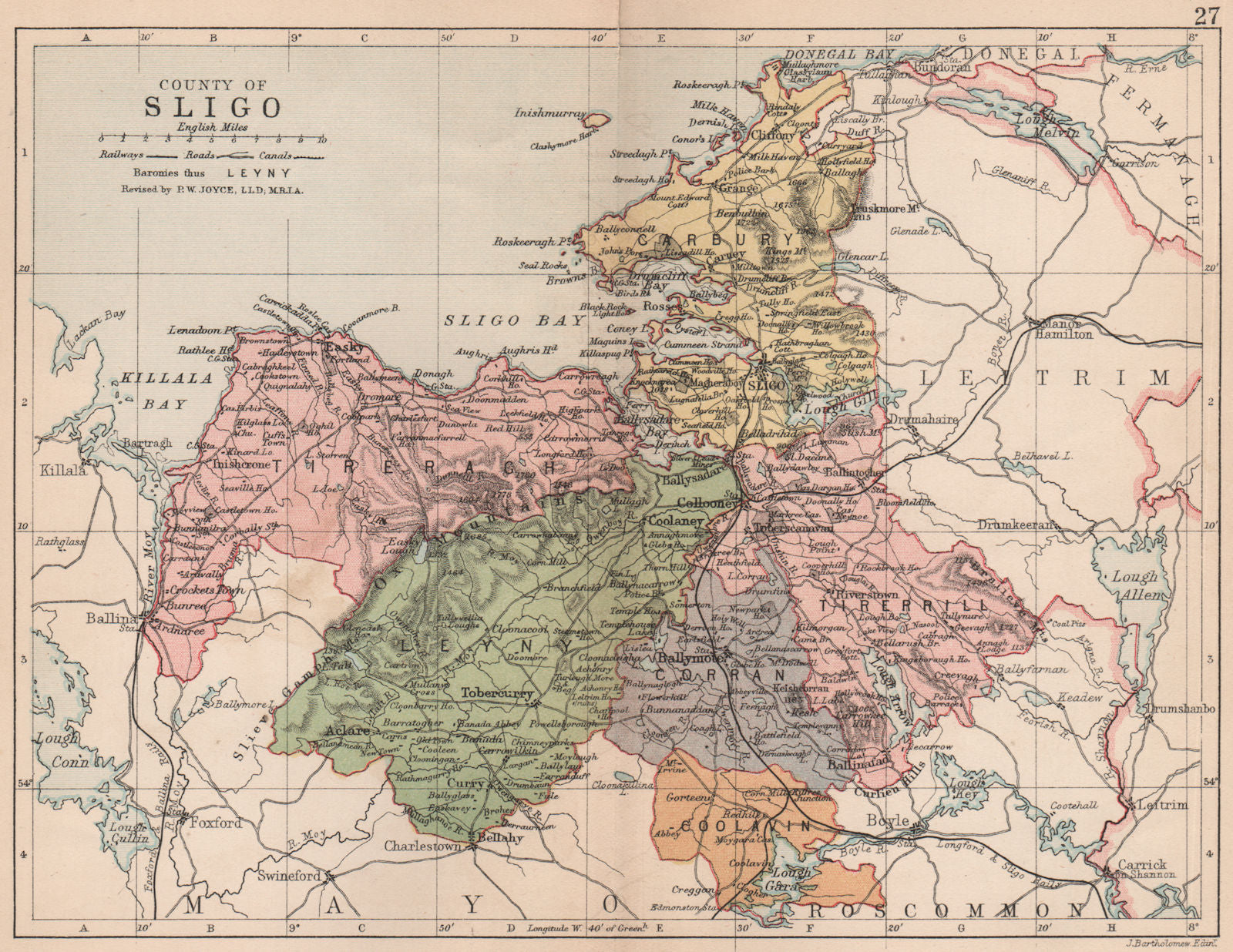 COUNTY SLIGO. Antique county map. Connaught. Ireland. BARTHOLOMEW 1882 ...