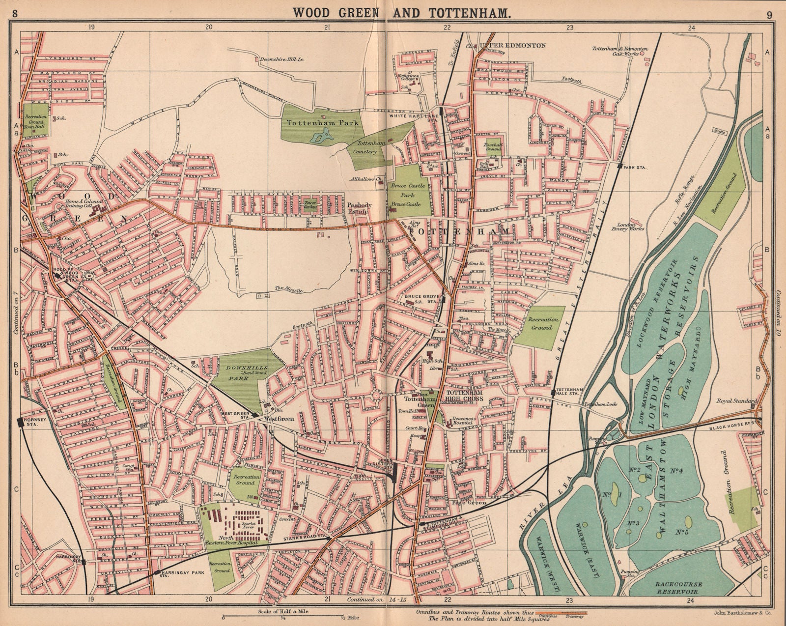 LONDON N. Wood Green Tottenham Harringay. Bus & tram routes 1913 old ...