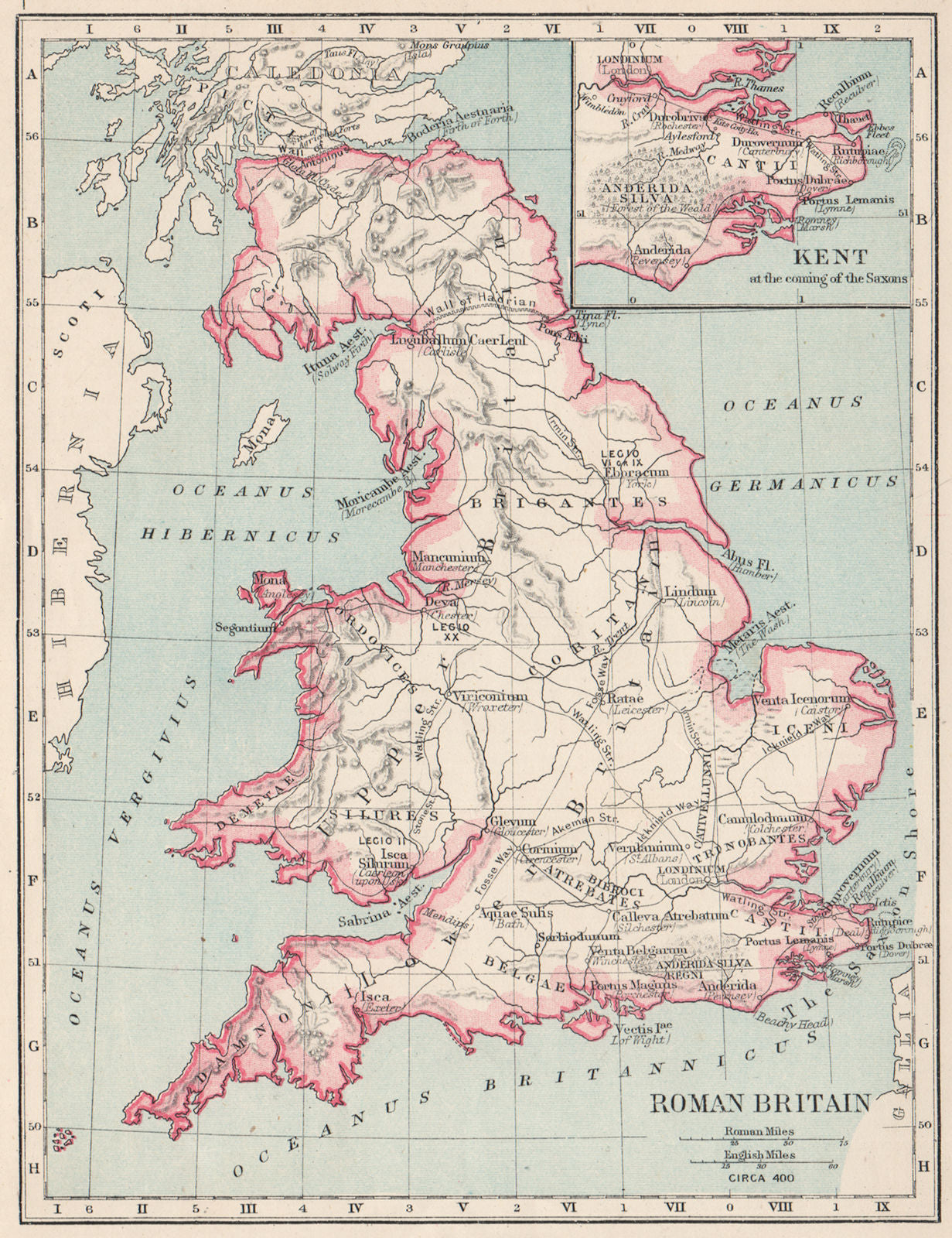 ROMAN BRITAIN. Showing road towns tribes. Hadrian's wall 1907 old ...