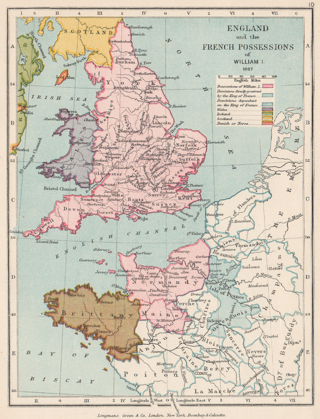 NORMANS. William the Conqueror's lands in France & England 1087 1907 ...