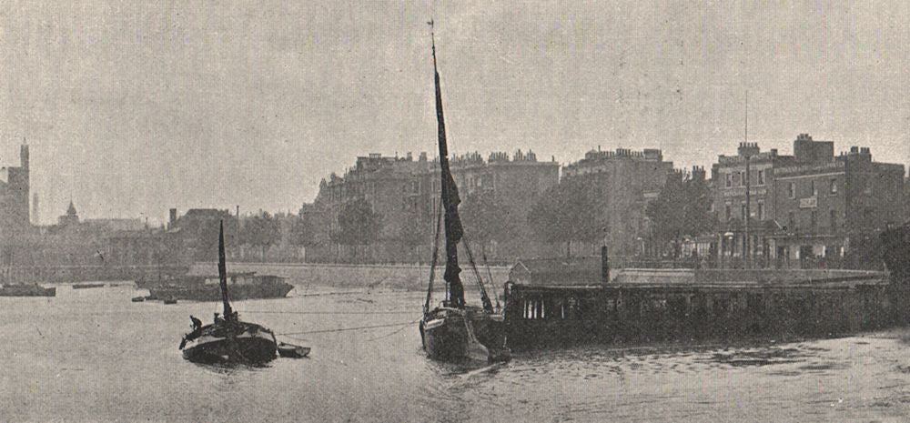 CHELSEA. The Jetty and Barge. SMALL 1900 old antique vintage print ...