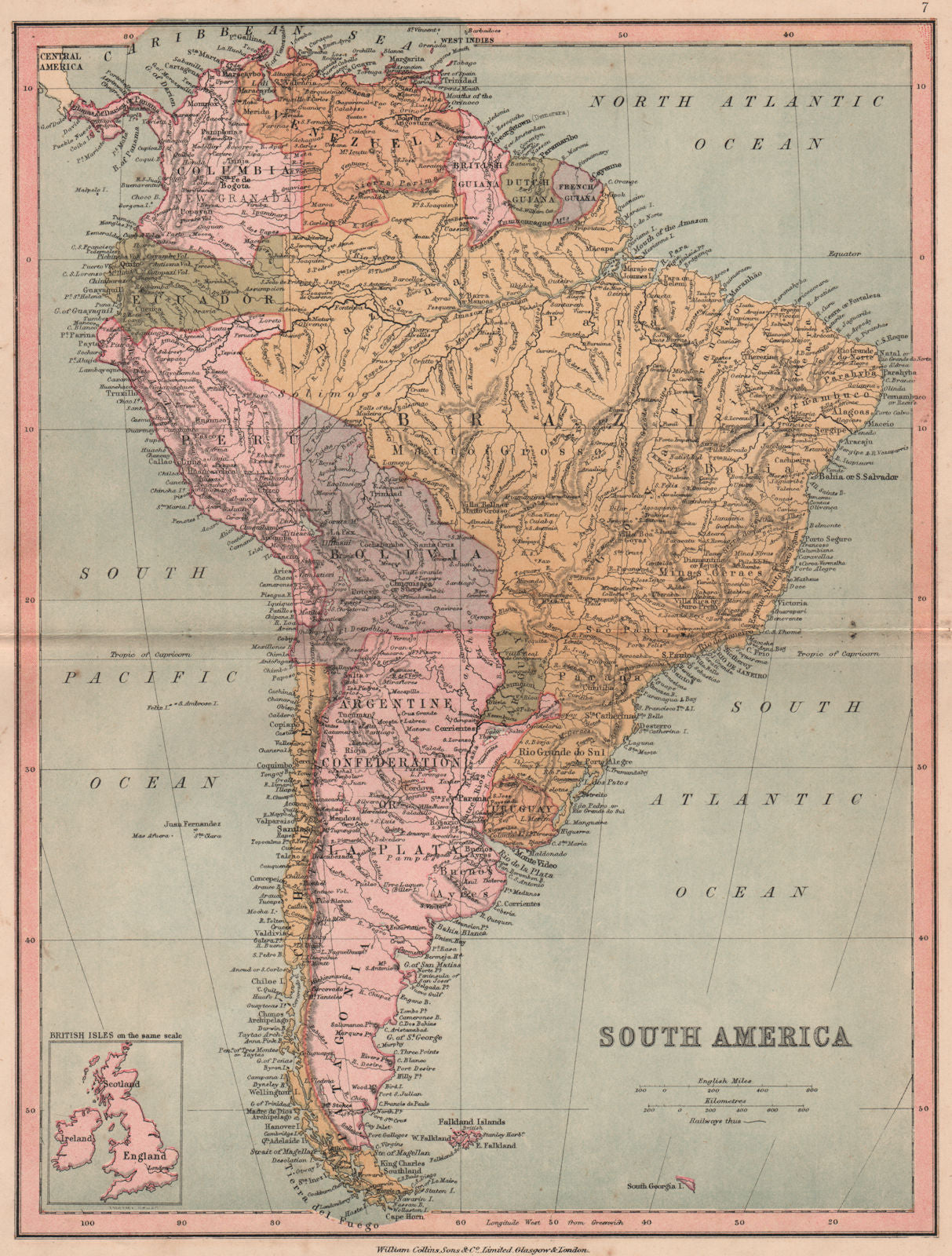SOUTH AMERICA.Bolivia with sea coast;borders pre "War of the Pacific ...