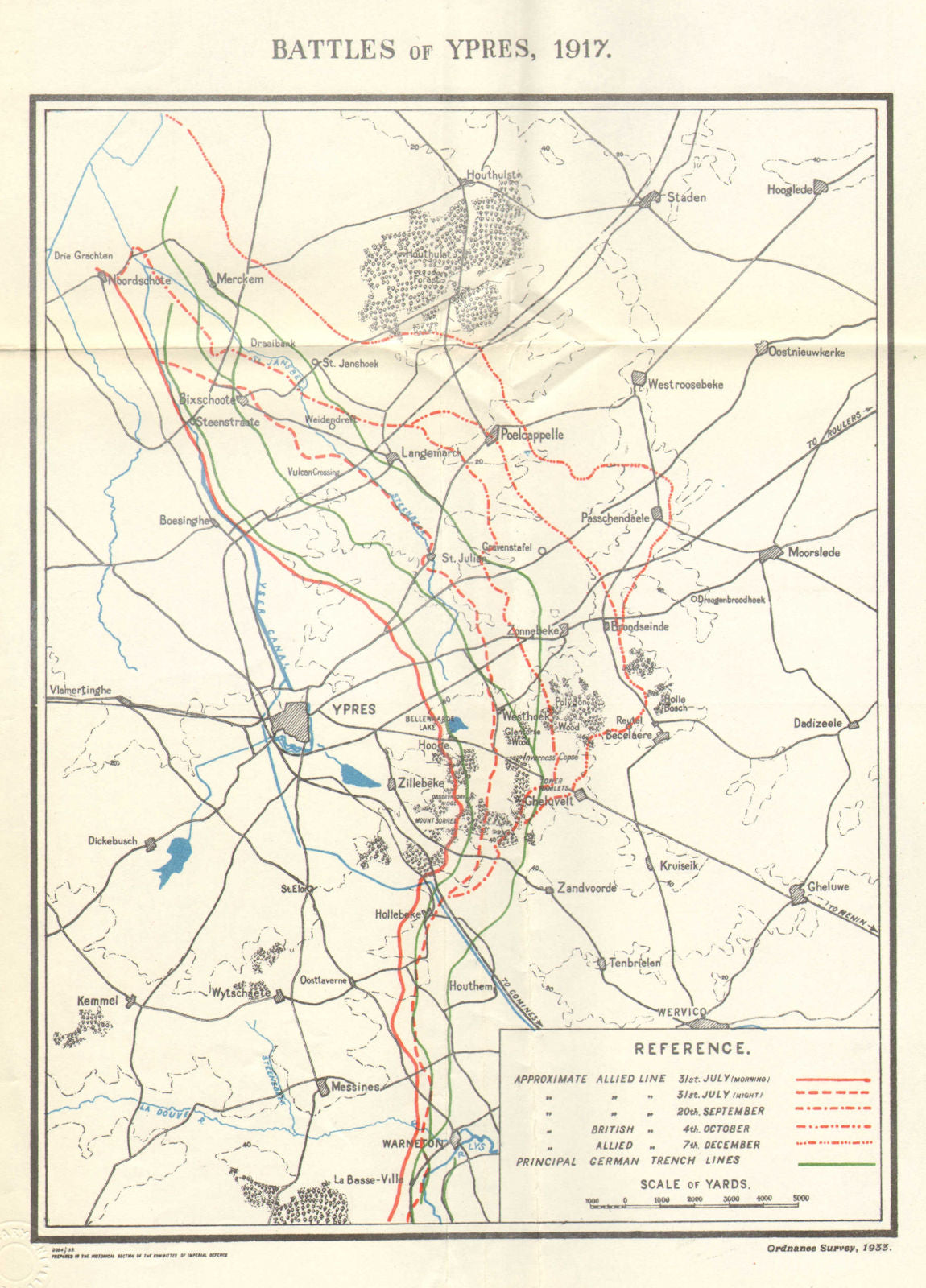 WW1 WESTERN FRONT. Battles of Ypres, July-December 1917. Trench lines ...