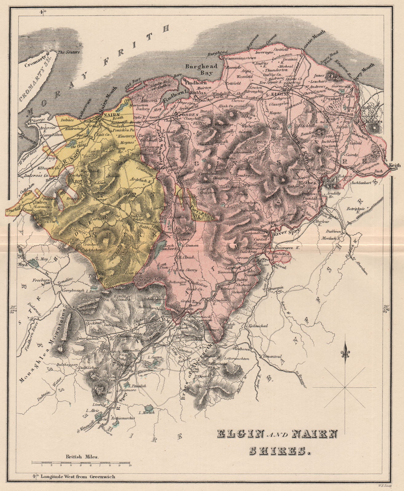 SCOTLAND. Elgin Shire (County of Moray) & Nairn Shire. County map ...