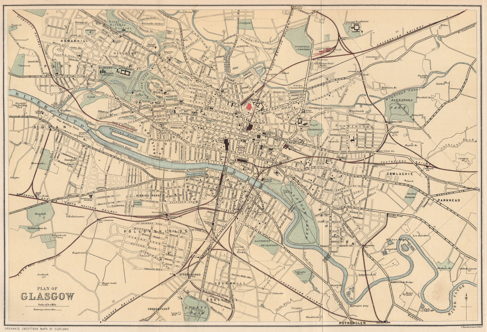 GLASGOW. Antique town plan. Scotland. BARTHOLOMEW 1885 old map chart ...