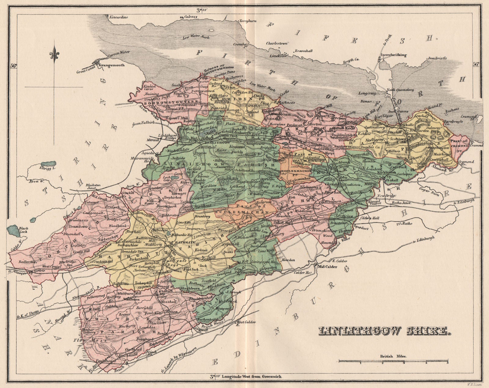 LINLITHGOWSHIRE. Antique county map. Parishes. Livingston Scotland ...