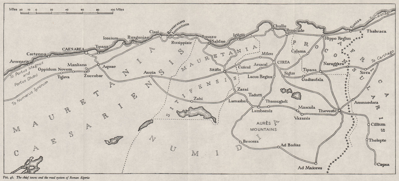 ROMAN ALGERIA. Chief towns & roads. WW2 ROYAL NAVY INTELLIGENCE MAP ...
