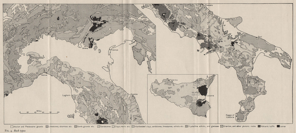 ITALY. Rock Types. WW2 ROYAL NAVY INTELLIGENCE MAP 1944 old vintage ...