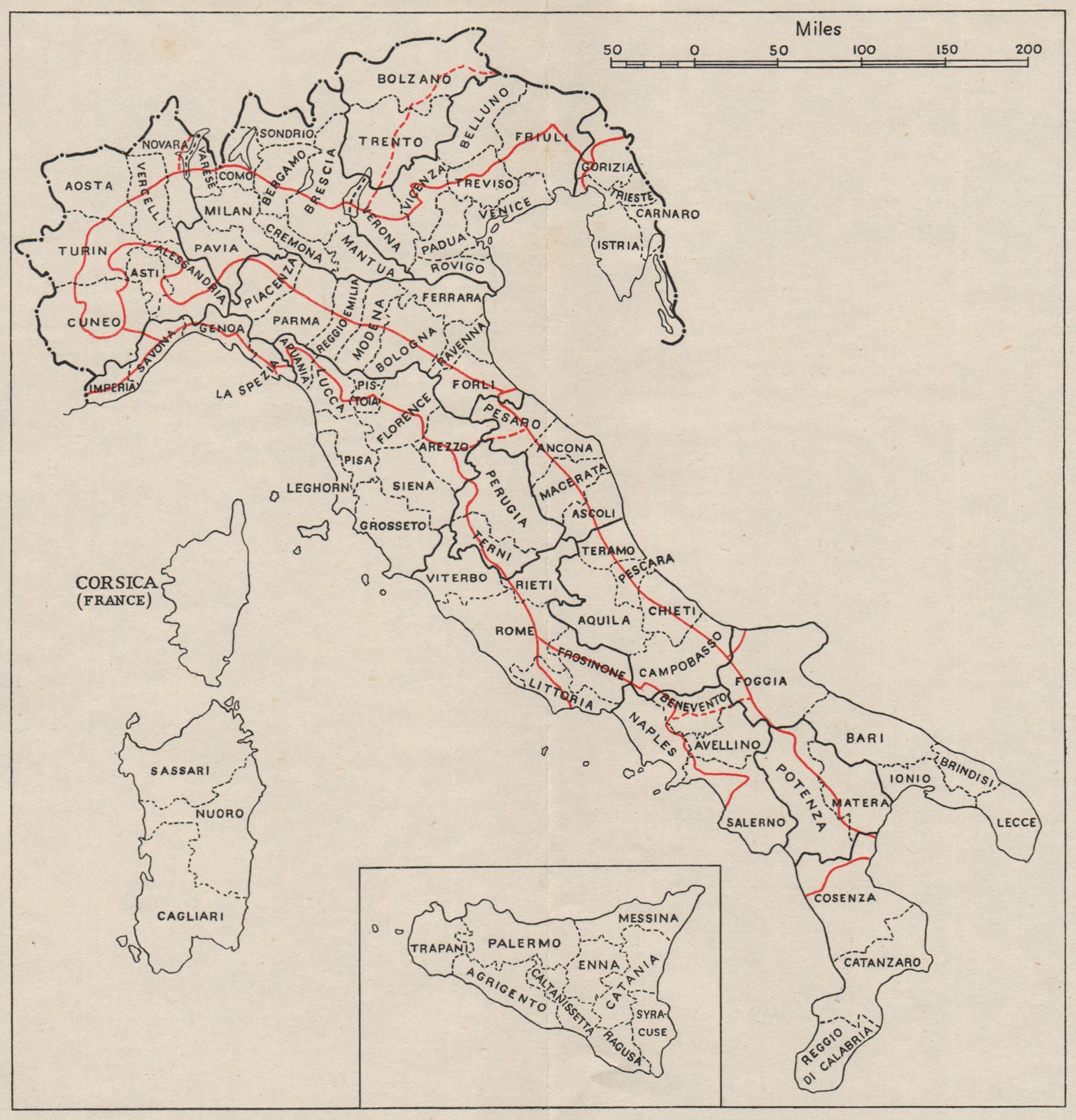 ITALY.Provinces Compartments.Physical regions(red).WW2 RN INTELLIGENCE ...