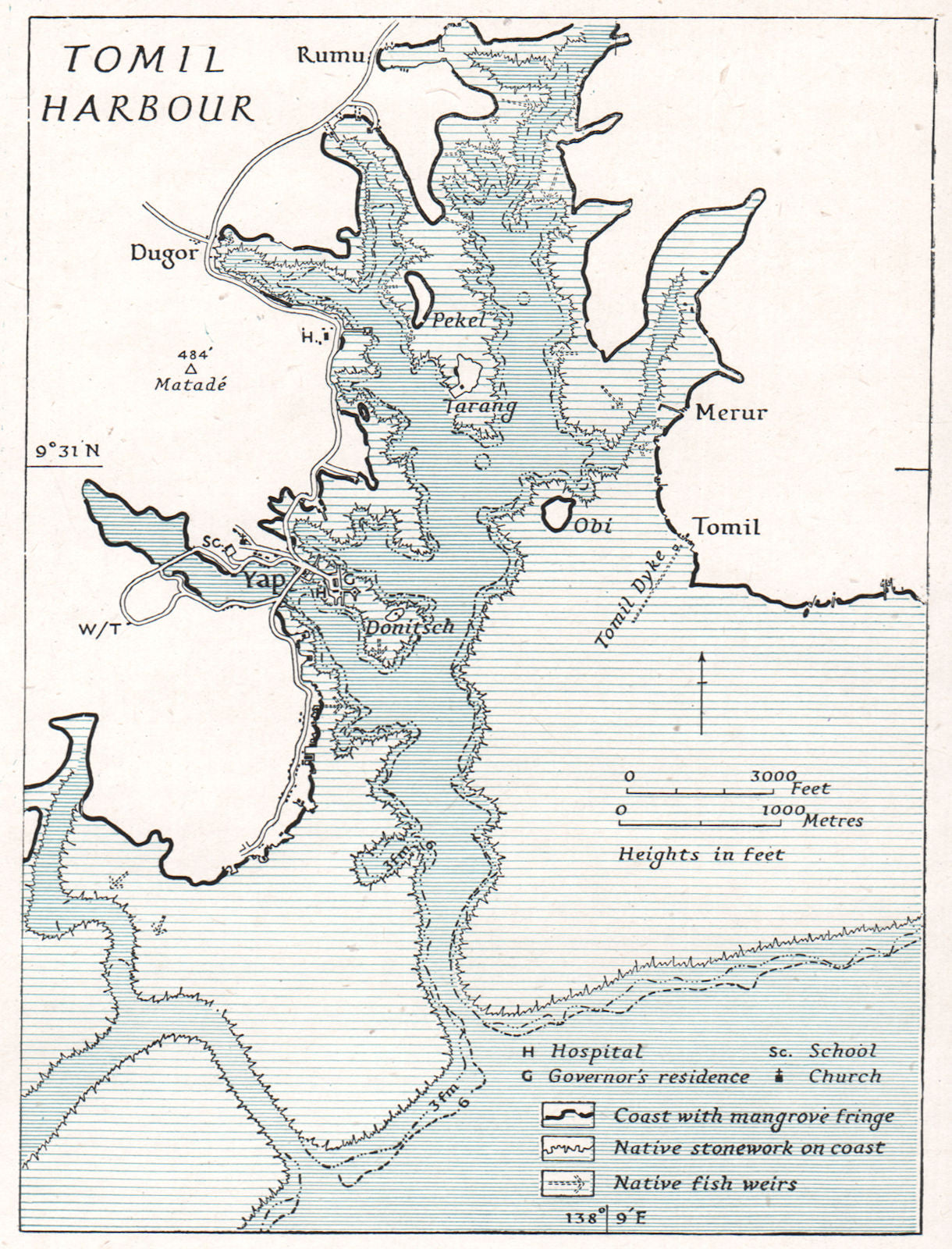 MICRONESIA. Tomil harbour, Yap. WW2 ROYAL NAVY INTELLIGENCE MAP 1944 ...