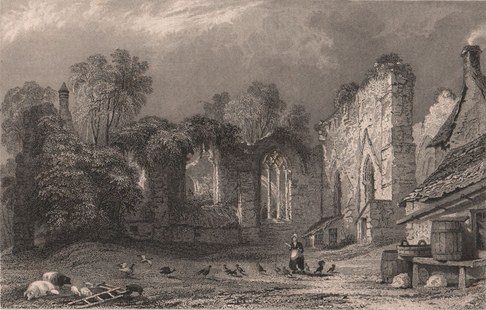 COUNTY DURHAM. Finchale Priory. ALLOM 1839 old antique vintage print ...