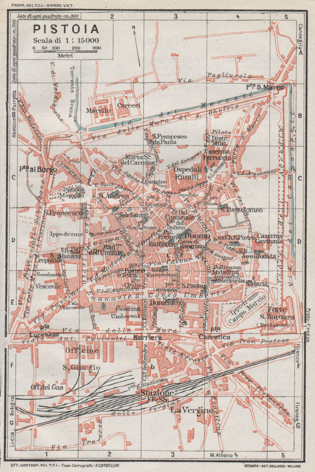 PISTOIA. Vintage town city map plan. Italy 1924 old antique chart ...