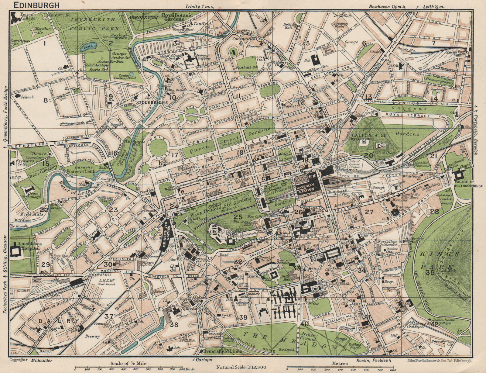 EDINBURGH. Vintage town city map plan. Scotland 1932 old vintage chart ...