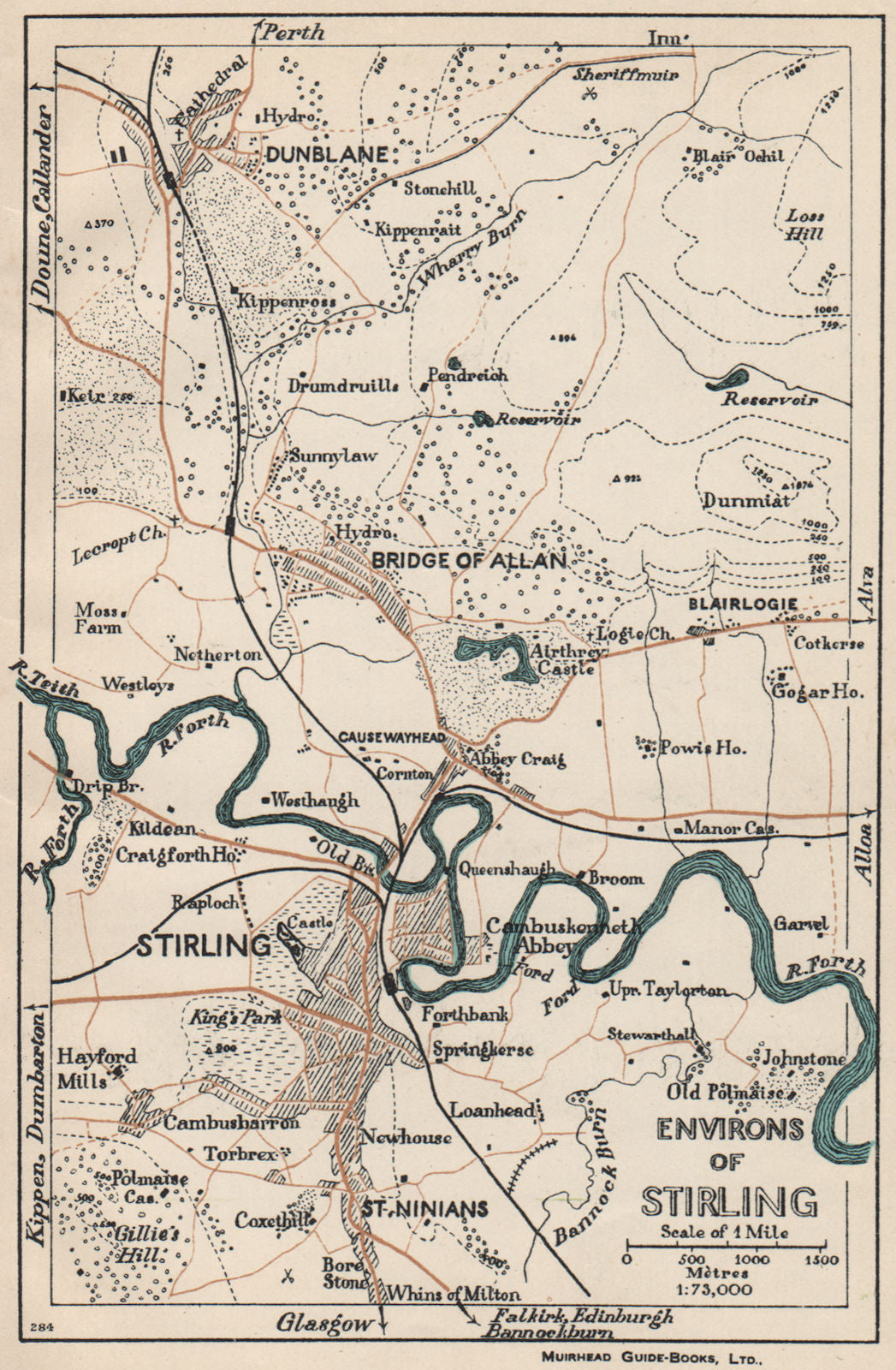 ENVIRONS OF STIRLING. Vintage map plan. Dunblane Bridge of Allan ...
