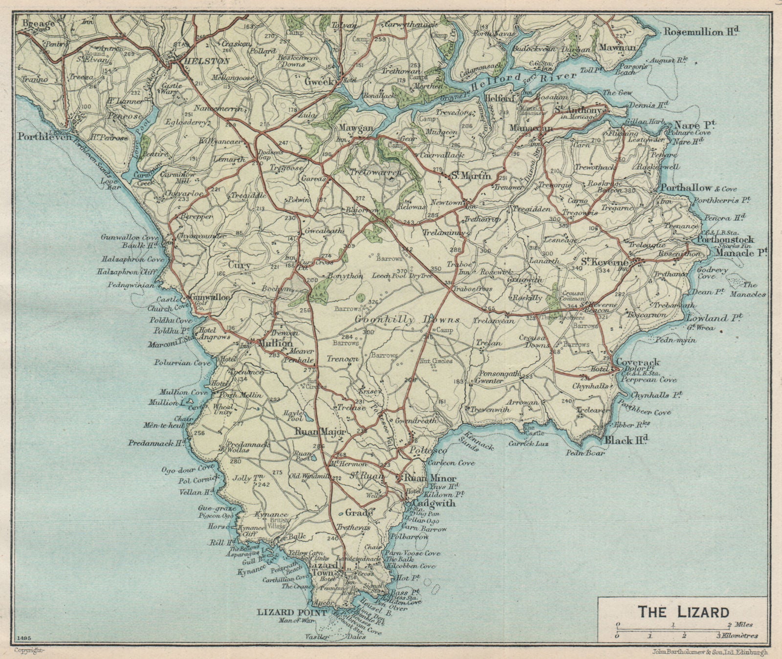 THE LIZARD. Vintage map plan. Helston Mullion Cadgwith. Cornwall 1930 ...