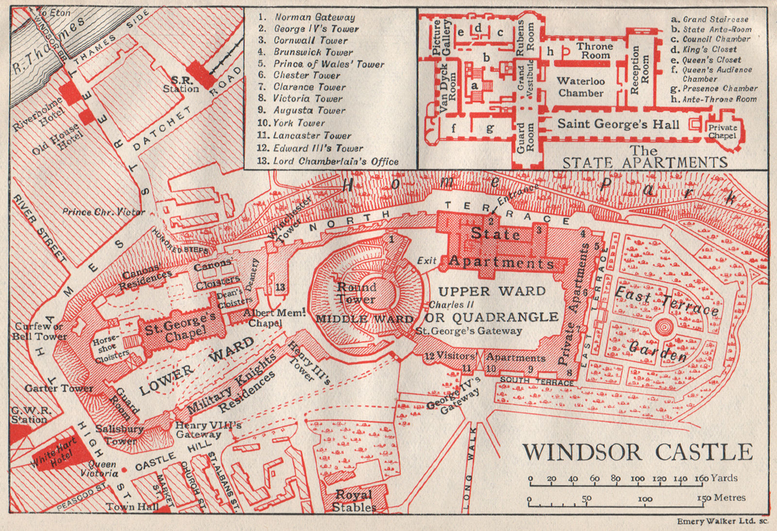 WINDSOR CASTLE. Vintage map plan. Berkshire 1930 old vintage chart ...