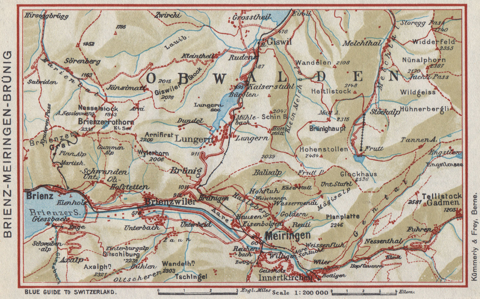 BRIENZ AXALP MEIRINGEN BRÜNIG. Lungern Bürglen. Vintage map ...