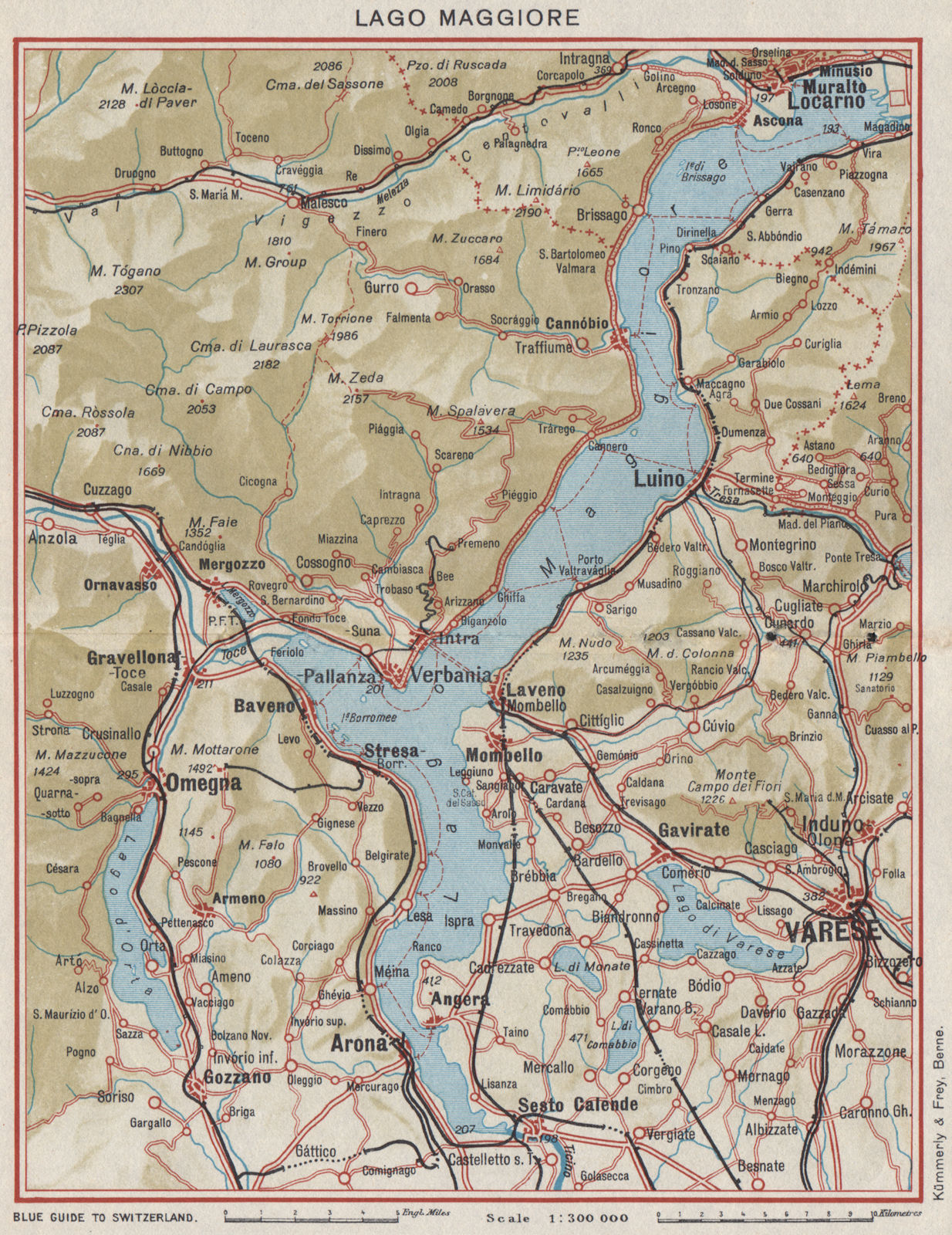 LAKE LAKE MAGGIORE. Varese Locarno Arona Omegna Luino. Vintage map ...
