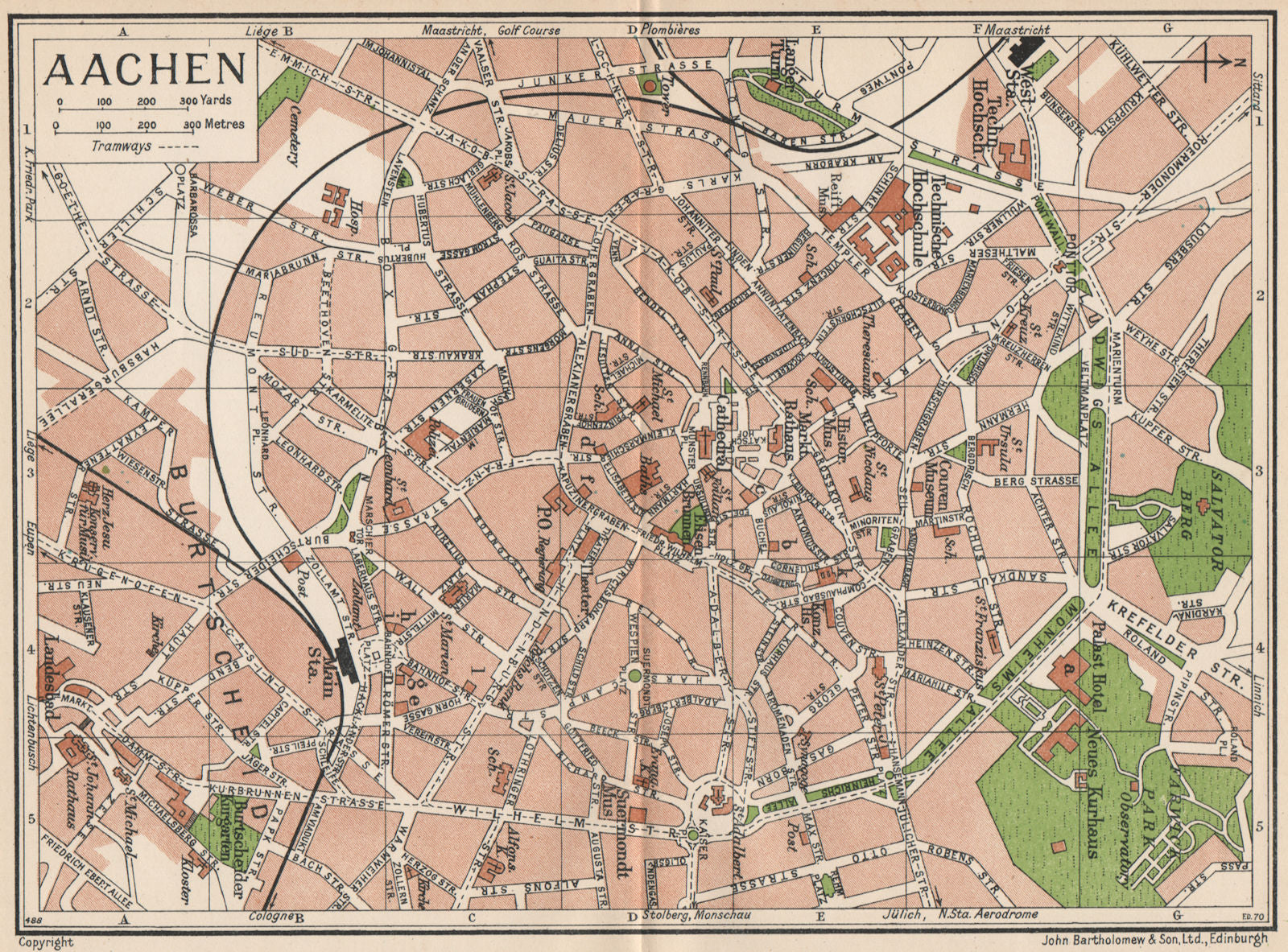AACHEN. Vintage town city map plan. Germany 1933 old vintage chart ...