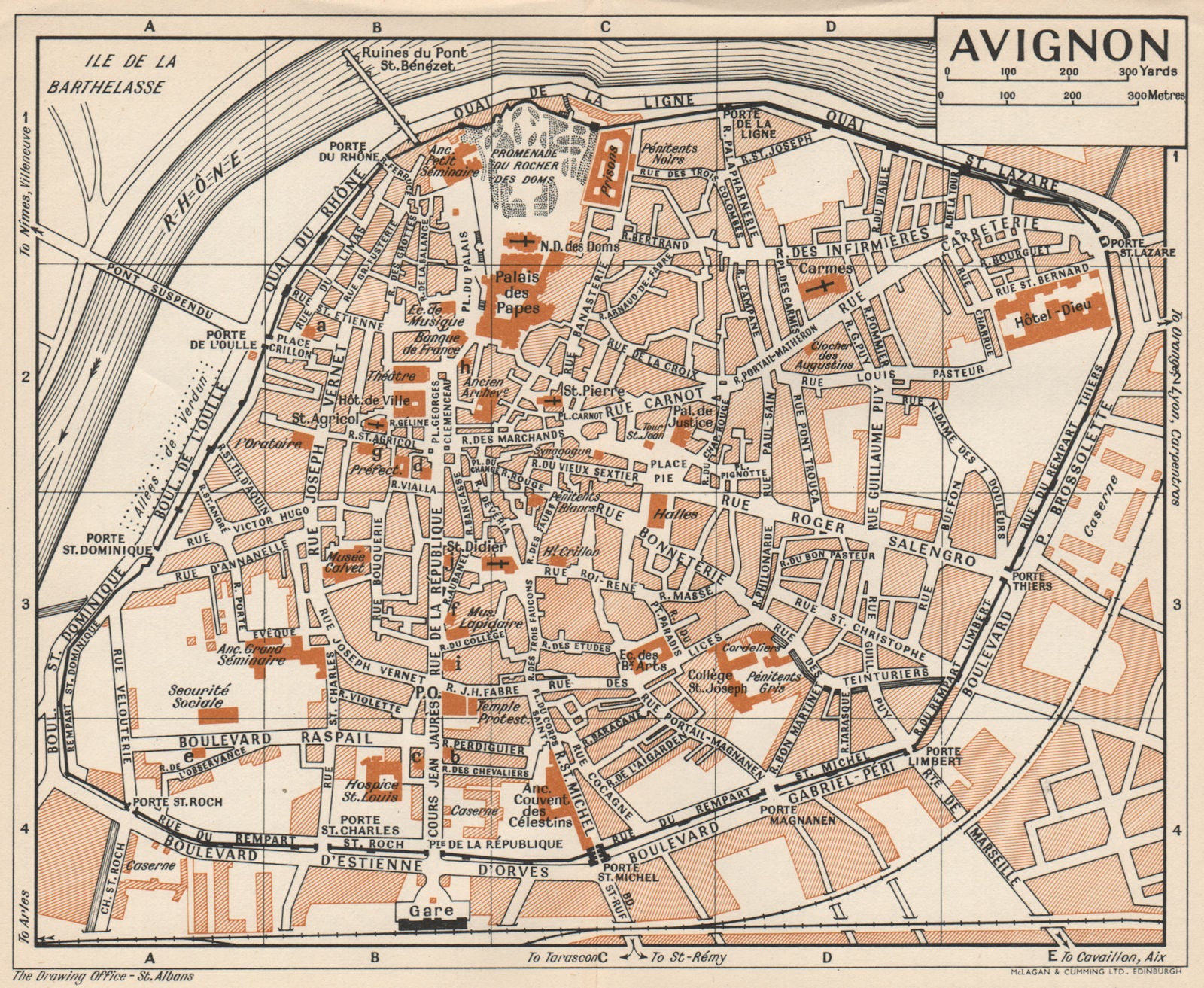 AVIGNON. Vintage town city map plan. Vaucluse 1954 old vintage chart ...