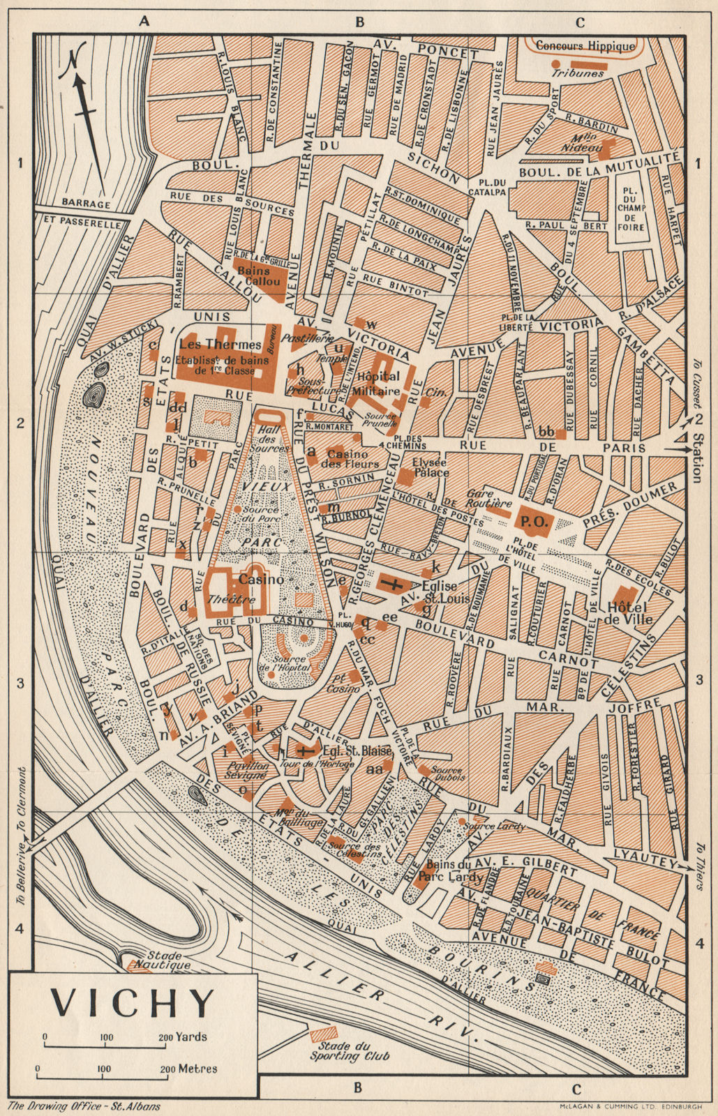 VICHY. Vintage town city map plan. Allier 1954 old vintage chart ...