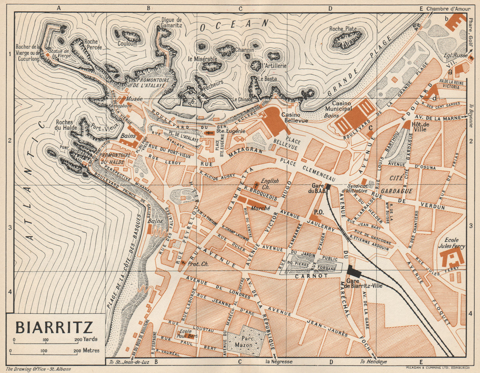 BIARRITZ. Vintage town city map plan. Pyrénées-Atlantiques 1954 old ...